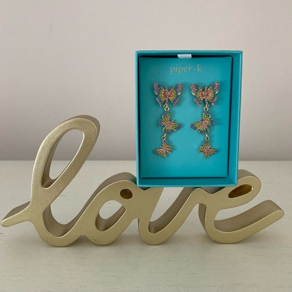 Piper K | Jewelry | Nib Piper K Crystal Pastel Triple Linear Butterfly Drop Earrings | Poshmark